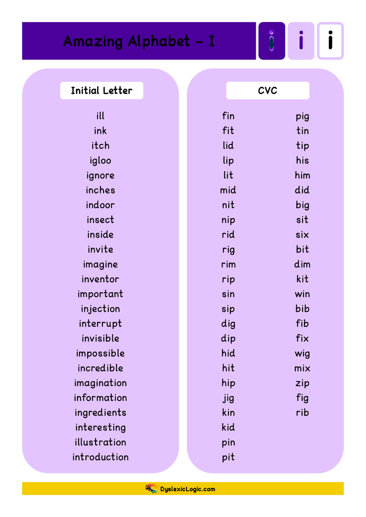 Short Vowel Resources - Medial 'I' — Dyslexic Logic
