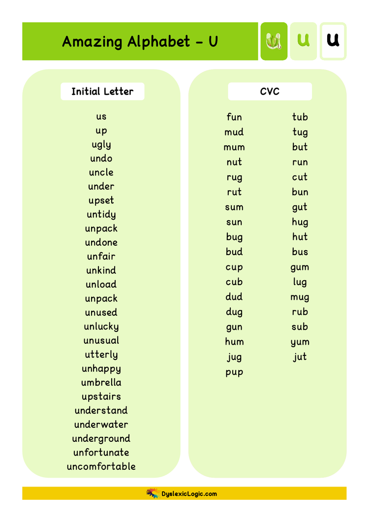 Short Vowel Resources - Medial 'U' — Dyslexic Logic