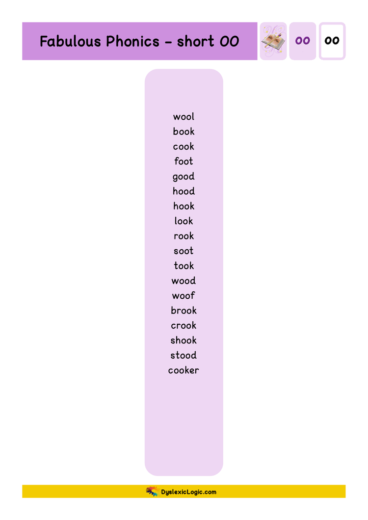 Extra Short Vowel Resources - 'OO' — Dyslexic Logic