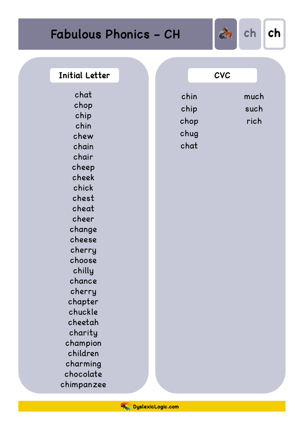 Consonant Digraph Resources - 'CH' — Dyslexic Logic