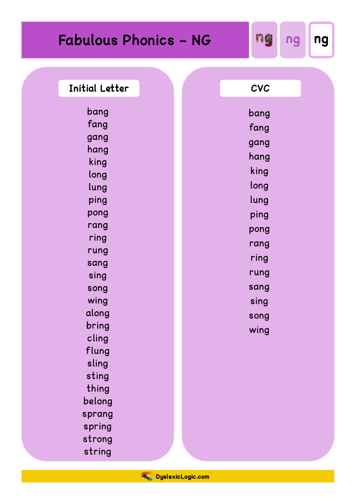 Consonant Digraph Resources - 'NG' — Dyslexic Logic