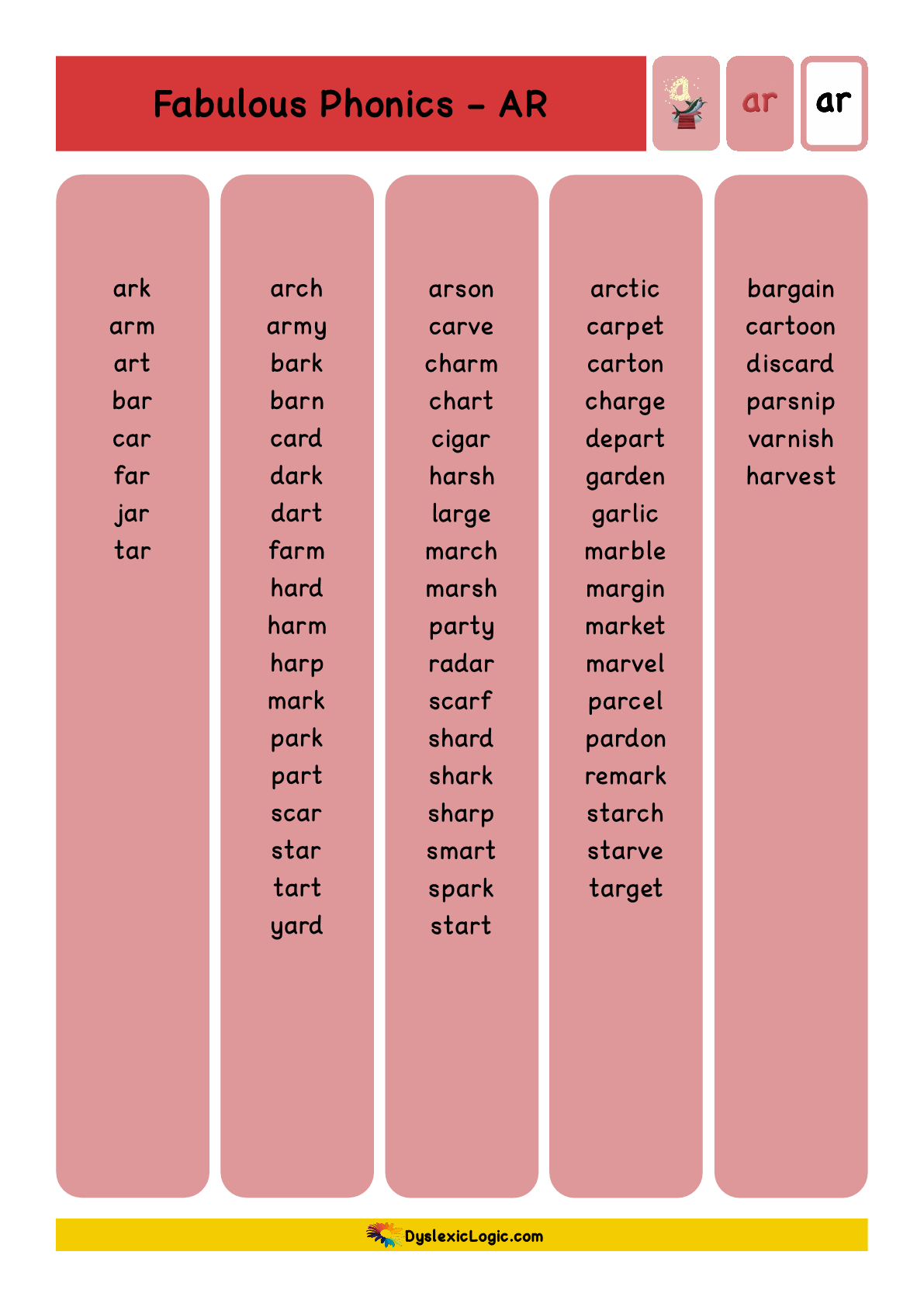 R-Controlled Vowel Resources - 'AR' — Dyslexic Logic