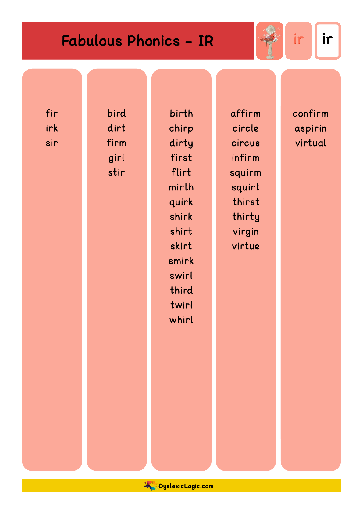 R-Controlled Vowel Resources - 'IR' — Dyslexic Logic
