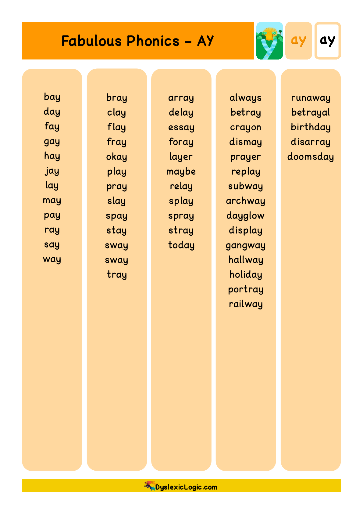 Long Vowel Resources - 'AY' — Dyslexic Logic