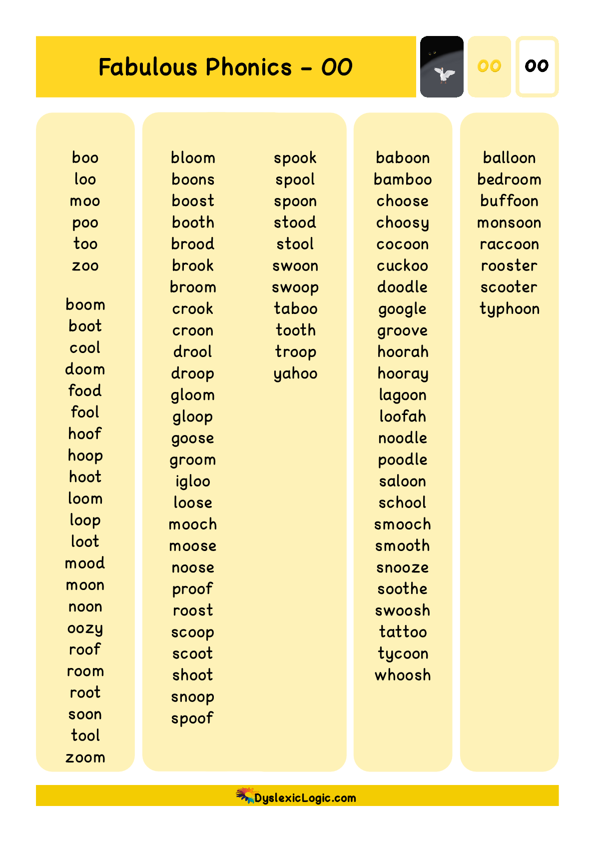 Short Oo Words For Kids