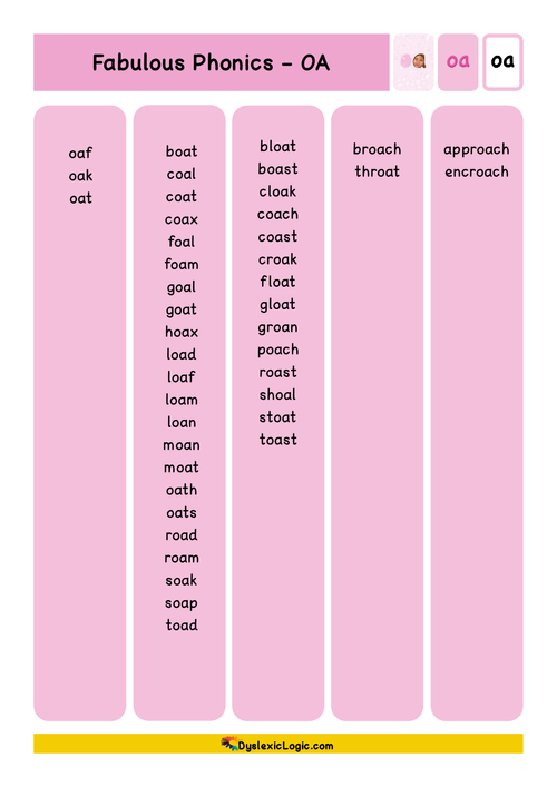 Long Vowel Resources - 'OA' — Dyslexic Logic