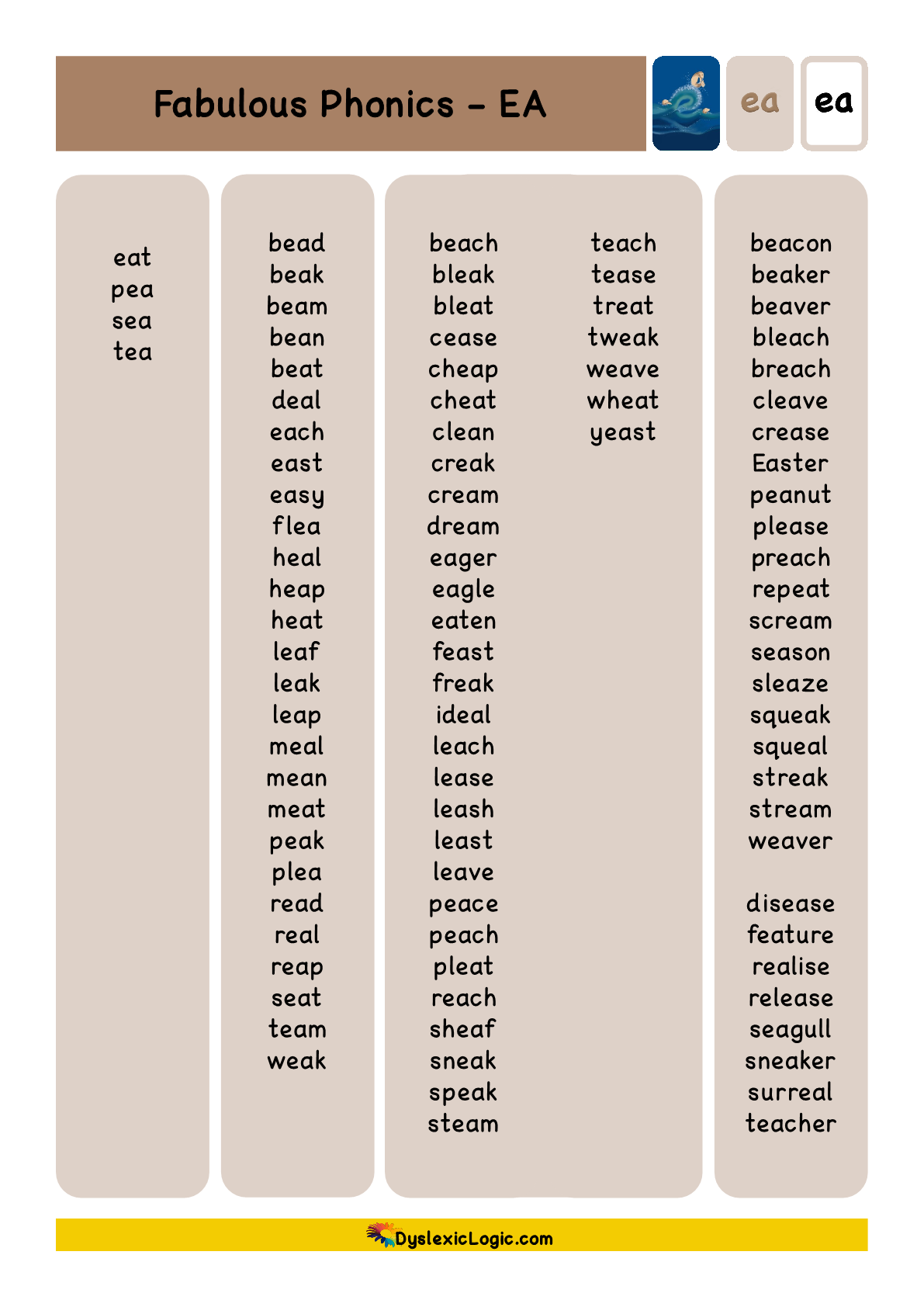 Long Vowel Resources - 'EA' — Dyslexic Logic