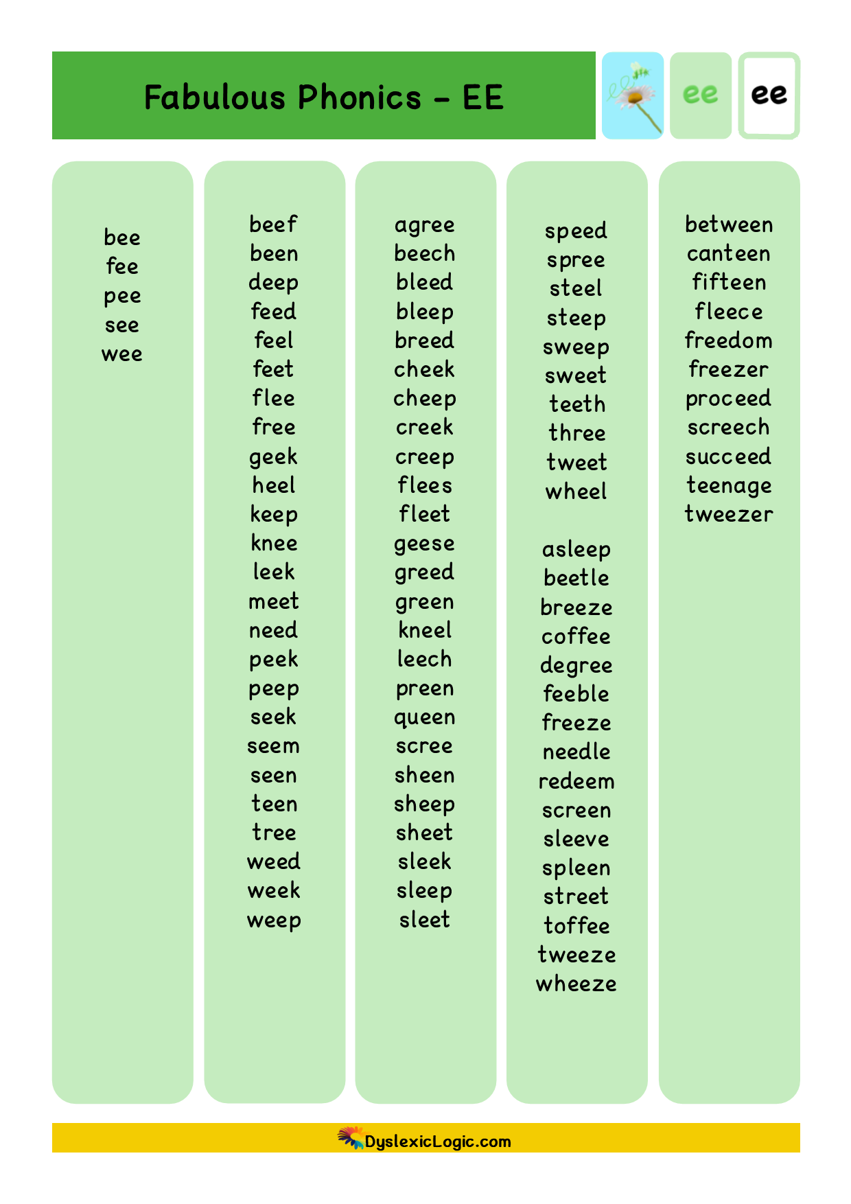 Long Vowel Resources - 'EE' — Dyslexic Logic