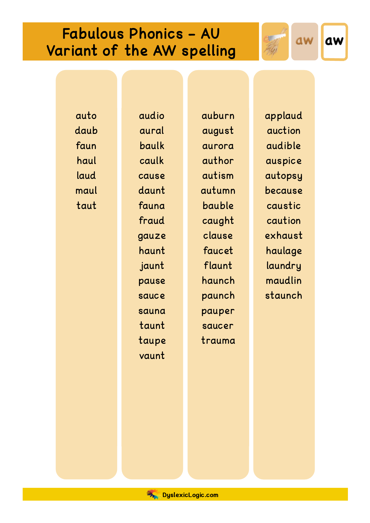 R-Controlled Vowel Resources - 'AW' — Dyslexic Logic