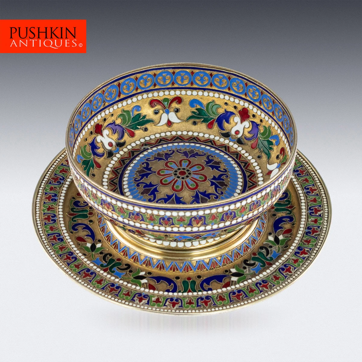 ANTIQUE 19thC RUSSIAN SOLID SILVER & SHADED ENAMEL KOVSH, MARIA ...