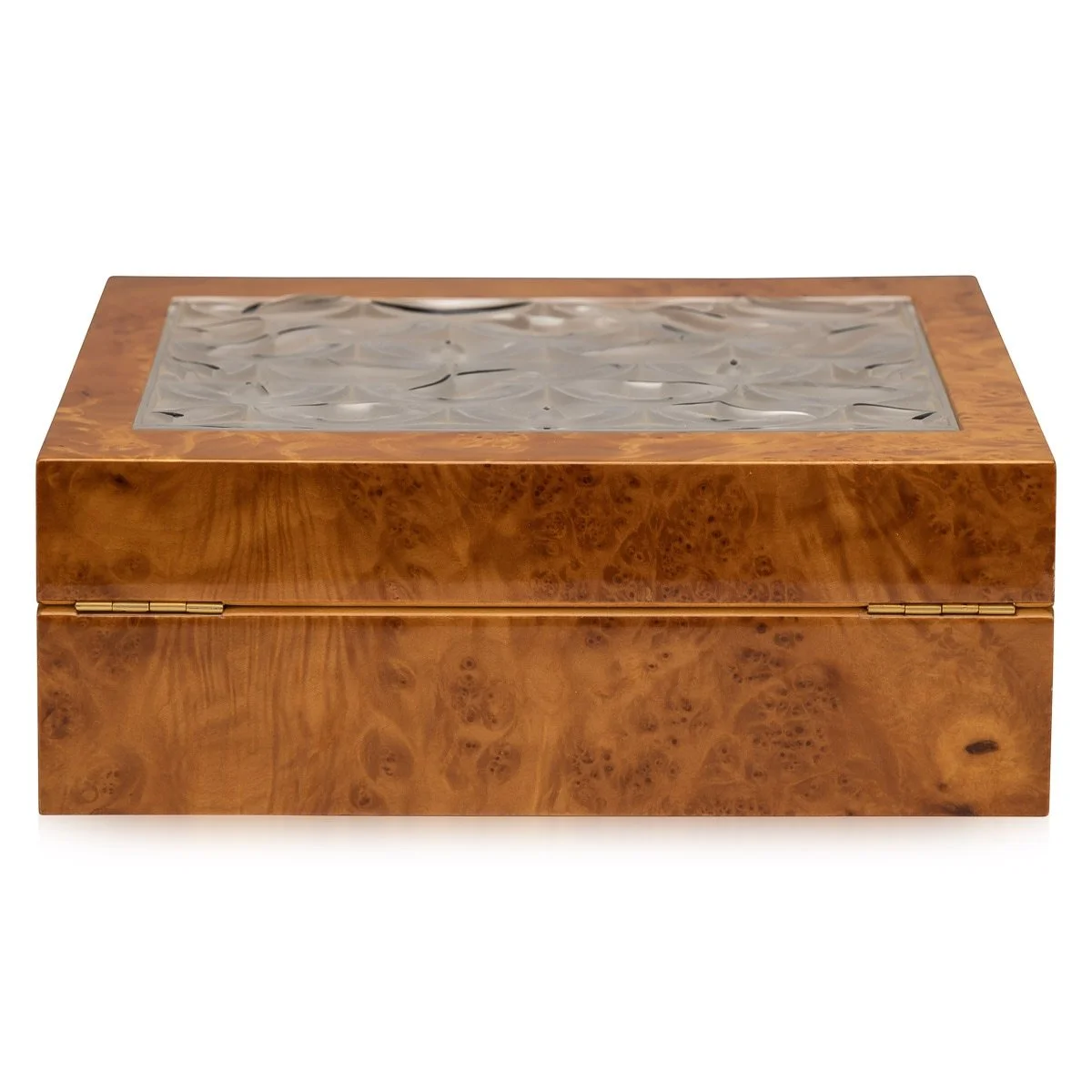 STYLISH 20thC FRENCH RENE' LALIQUE BURR WALNUT & GLASS CIGAR BOX c.1980 ...