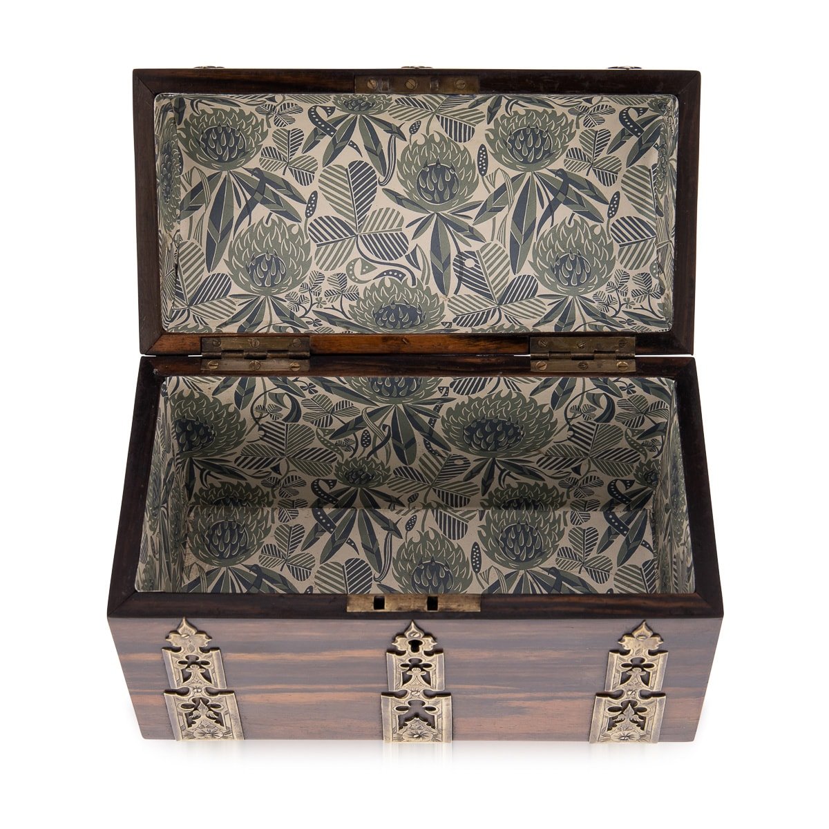 ANTIQUE 19thC VICTORIAN BRASS & WALNUT CASKET / CHEST c.1860 — Pushkin's