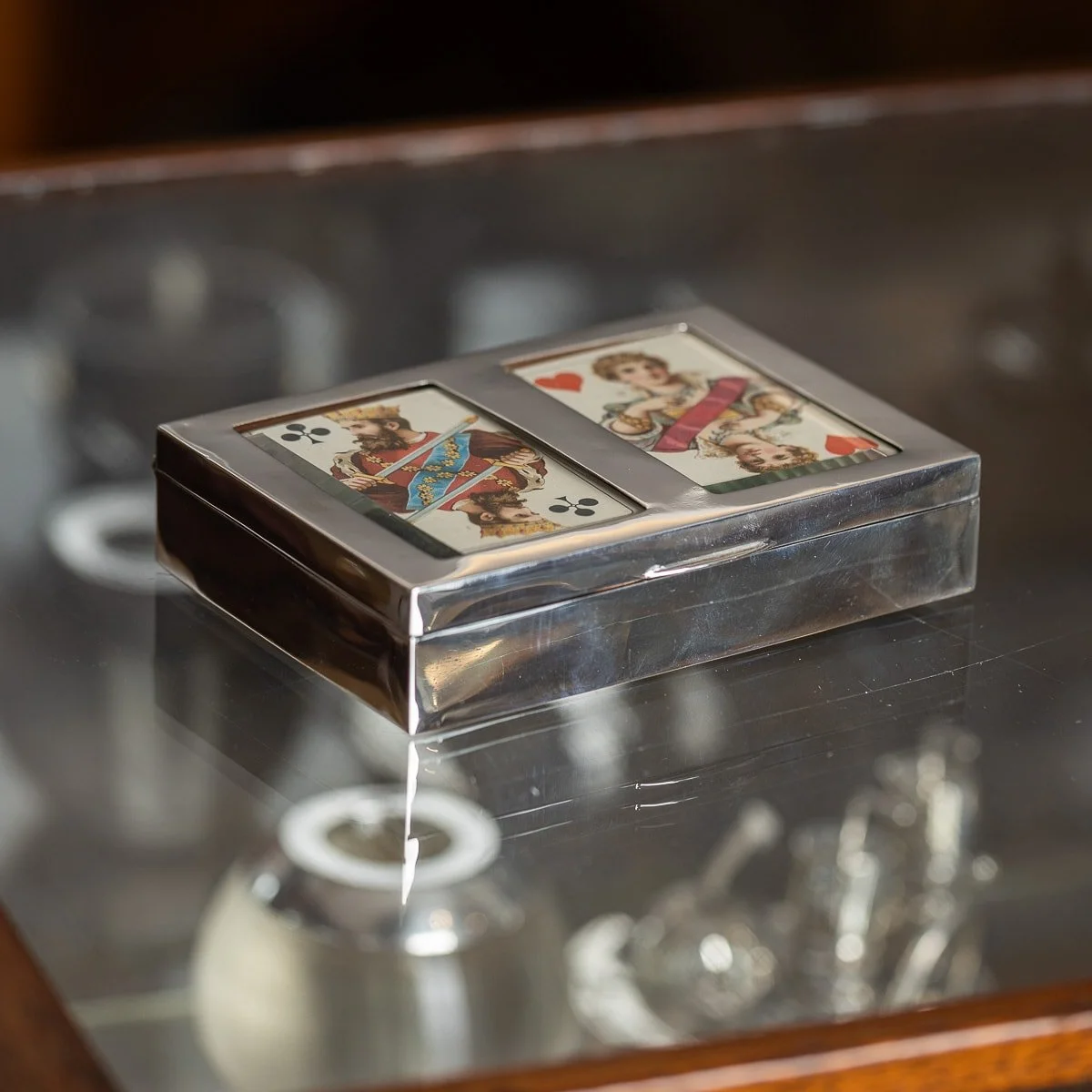 20thC BRITISH SOLID SILVER DECORATIVE CIGAR / GAMES BOX c.1938 — Pushkin's