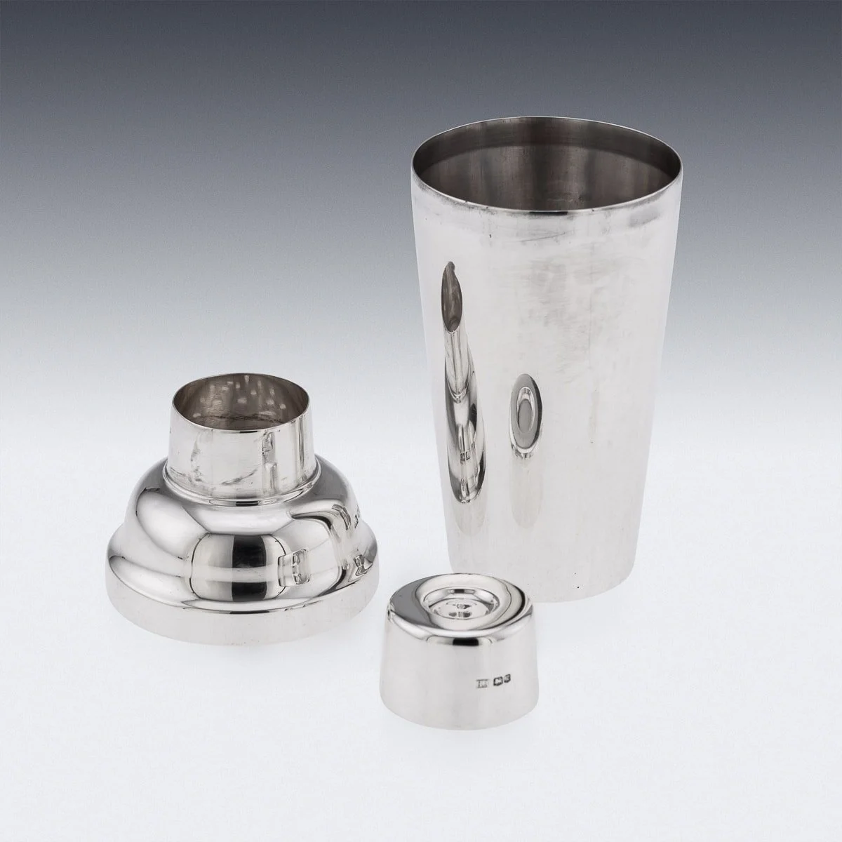 ANTIQUE 20thC ENGLISH SOLID SILVER COCKTAIL SHAKER, ATKIN BROTHERS c ...