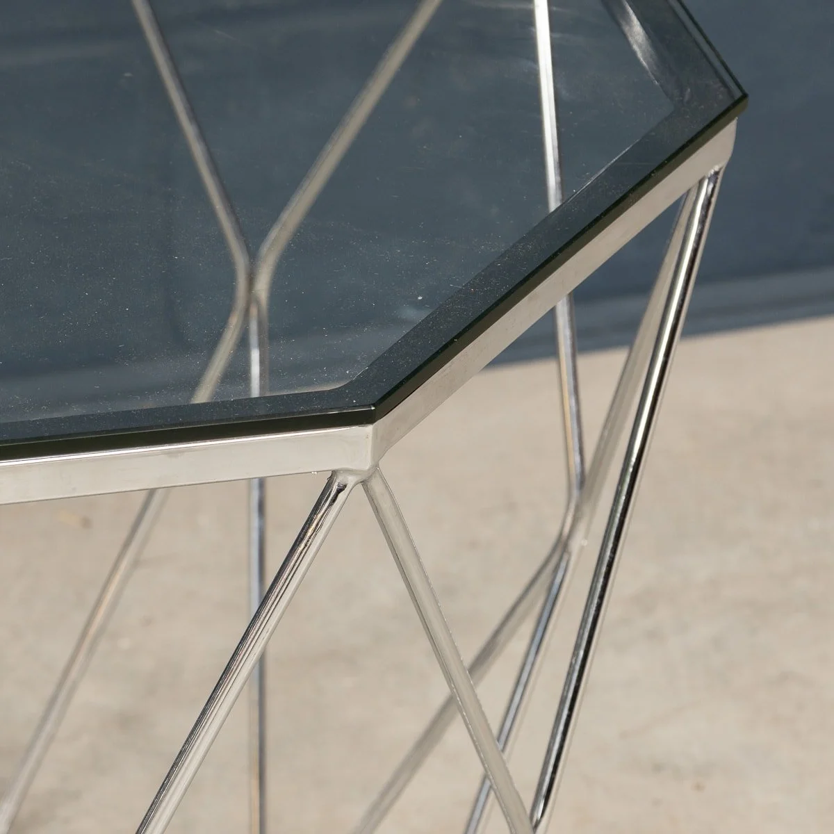 A PAIR OF 20thC ENGLISH CHROME & GLASS OCTAGONAL SIDE TABLES — Pushkin's