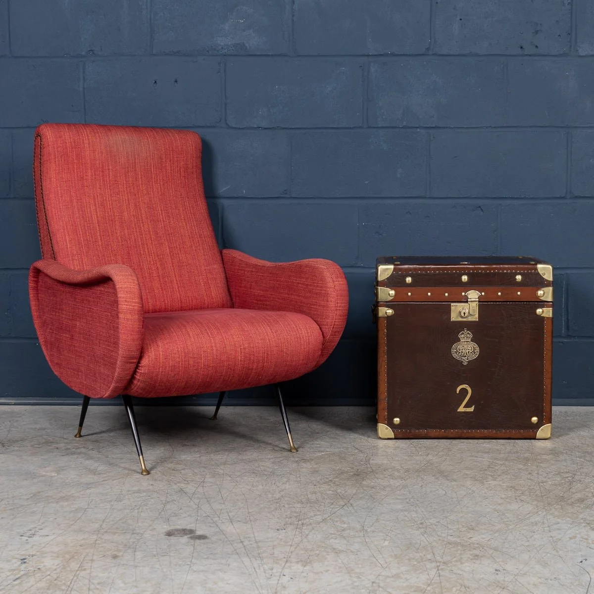 20thC PAIR OF LEATHER CLAD ENGLISH ARMY / NAVY STYLE TRUNKS — Pushkin's