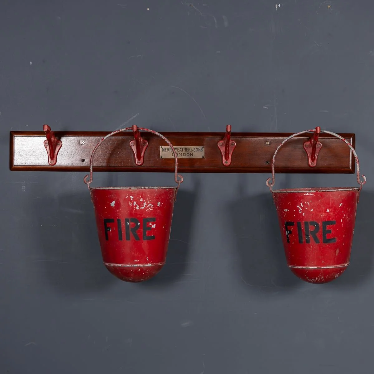 ANTIQUE 20thC CAST IRON HOOKS & FIRE BUCKETS, MERRYWEATHER & SONS c ...