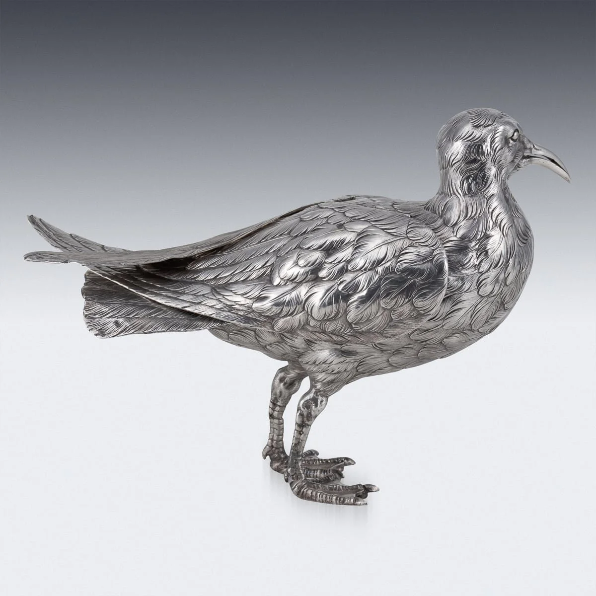 ANTIQUE 20thC FRENCH SOLID SILVER WADING BIRD WITH ARTICULATED WINGS c ...