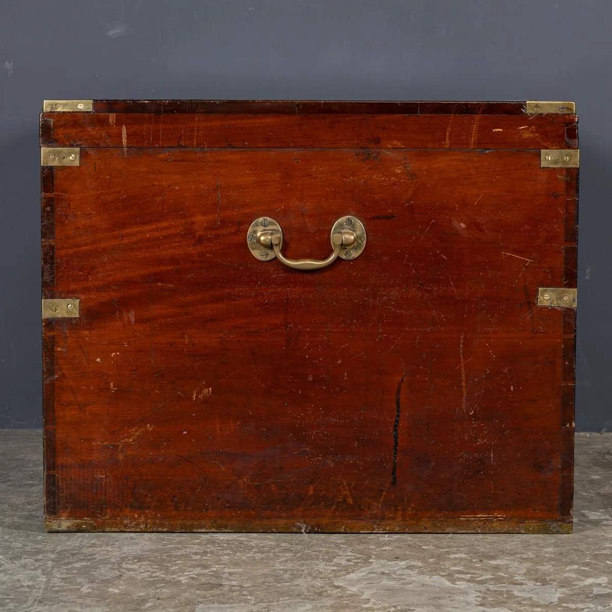 ANTIQUE 19thC VICTORIAN BRASS & MAHOGANY CAMPAIGN CHEST, LONDON c.1890 ...