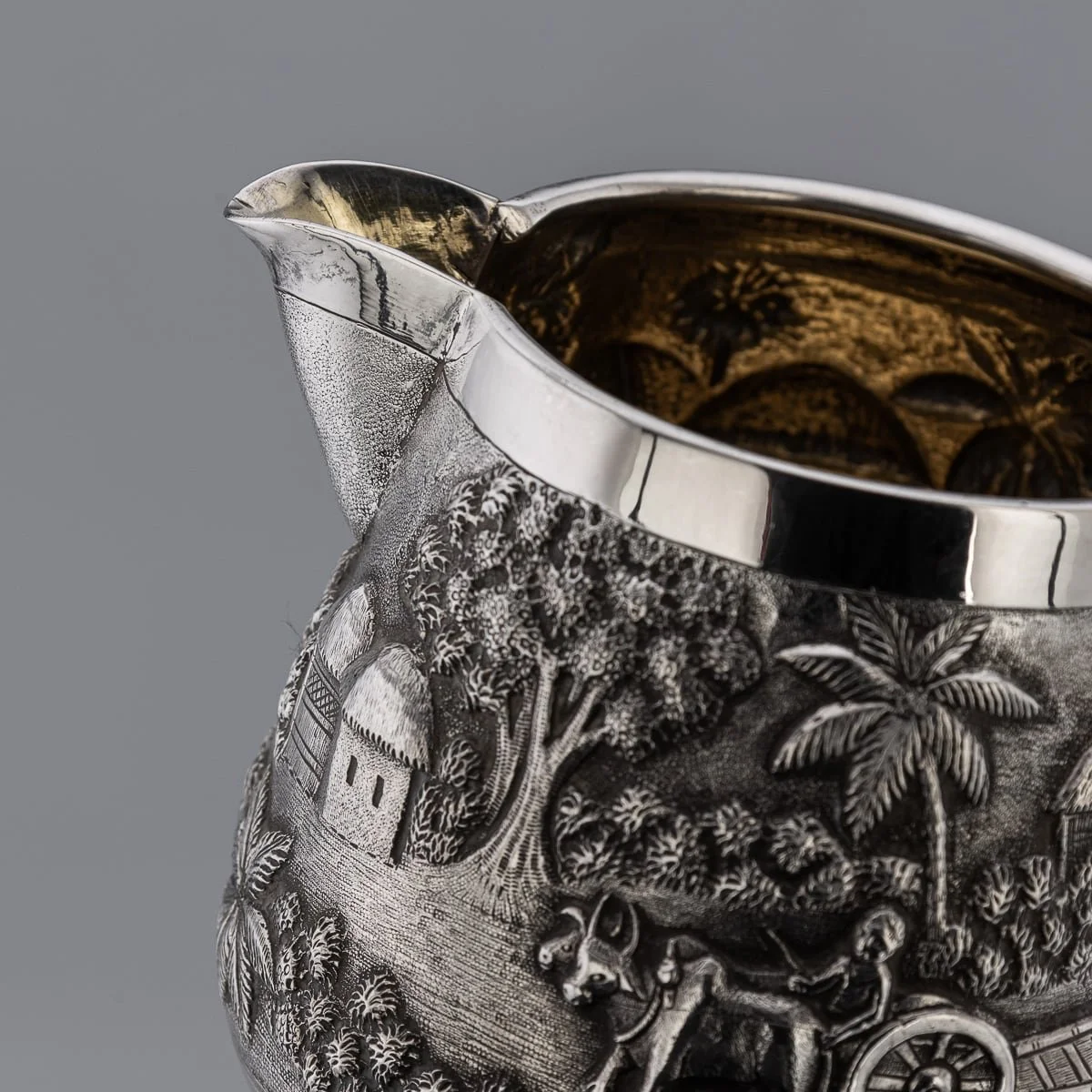 ANTIQUE 20thC INDIAN SOLID SILVER THREE PIECE TEA SET, GRISH CHUNDER ...