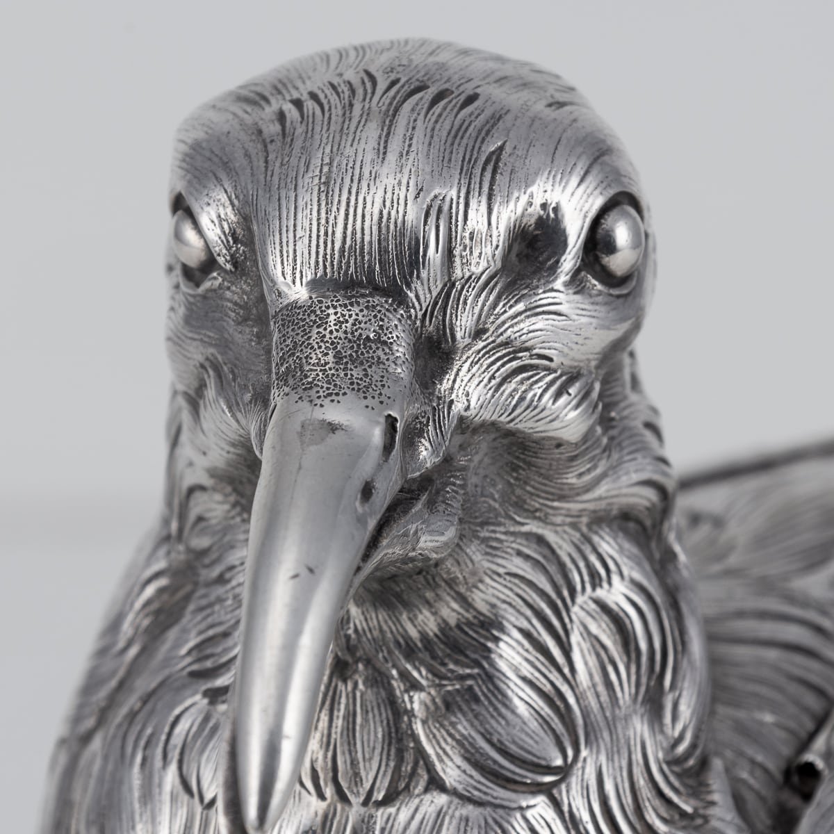 ANTIQUE 20thC FRENCH SOLID SILVER WADING BIRD WITH ARTICULATED WINGS c ...
