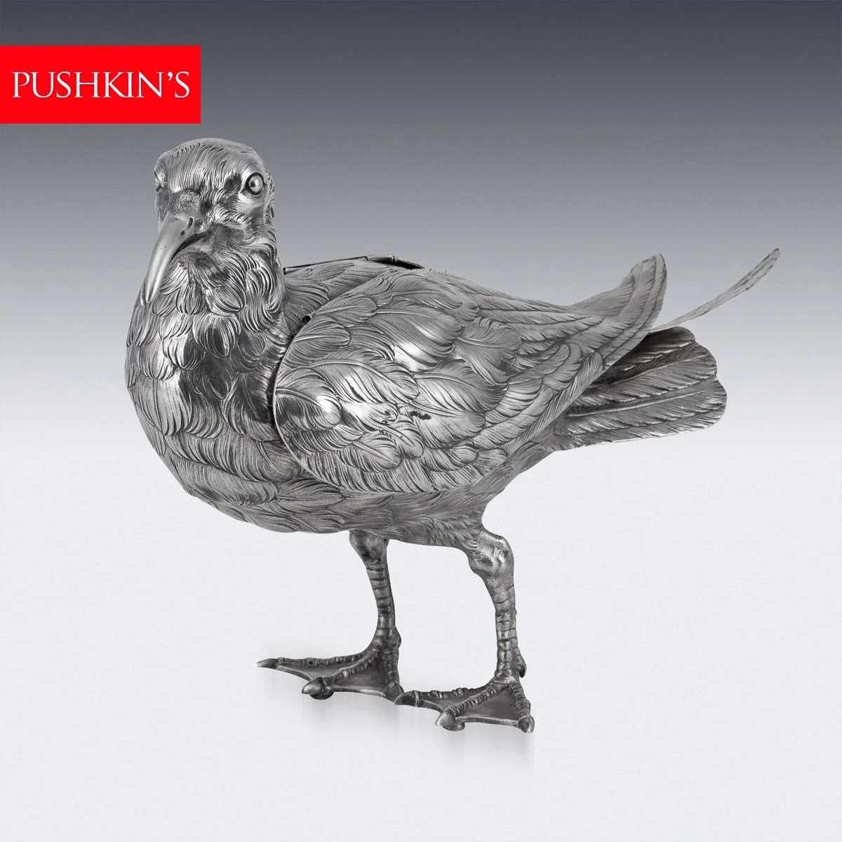 ANTIQUE 20thC FRENCH SOLID SILVER WADING BIRD WITH ARTICULATED WINGS c ...