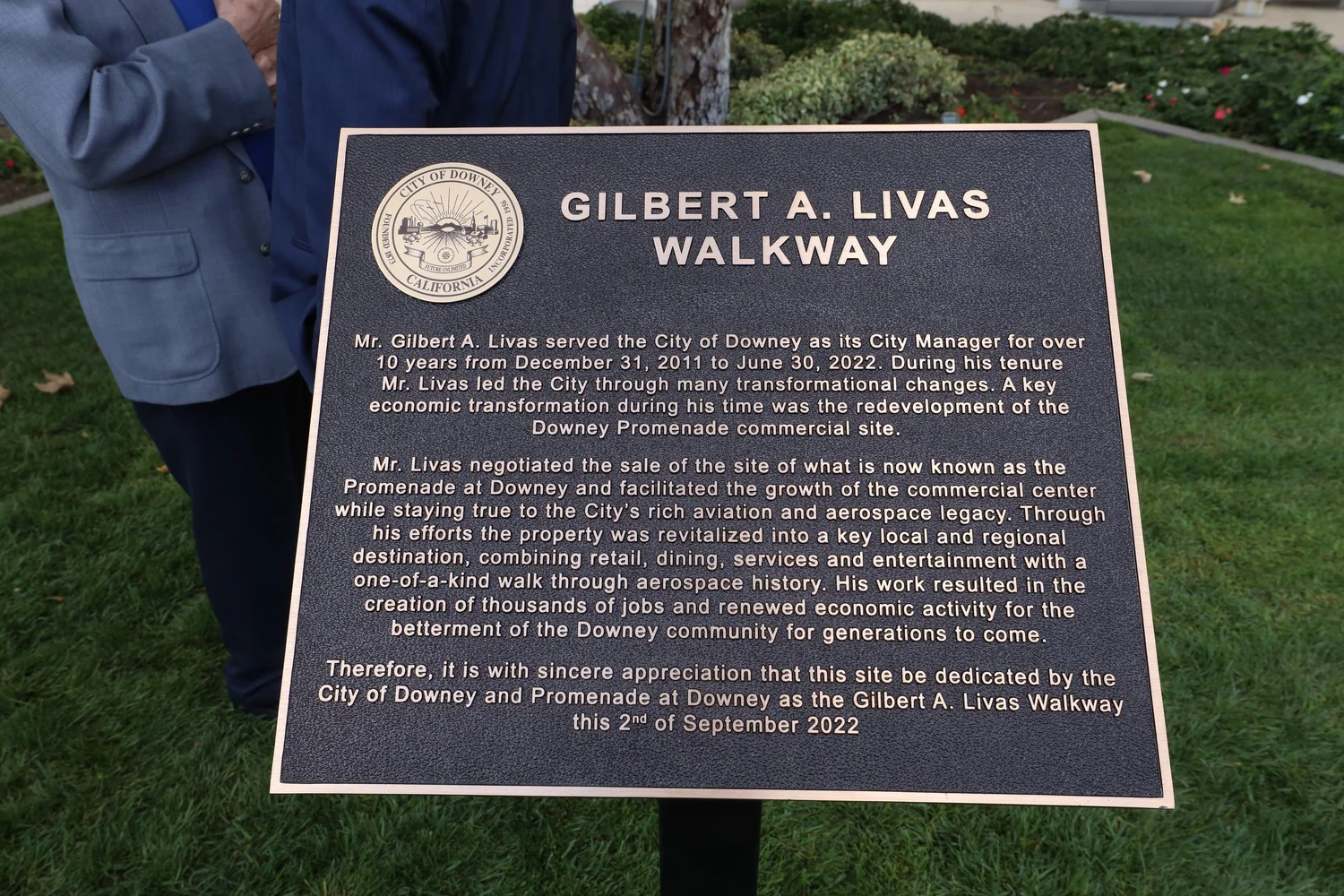 Gilbert Livas honored with plaque at Downey Promenade — The Downey Patriot