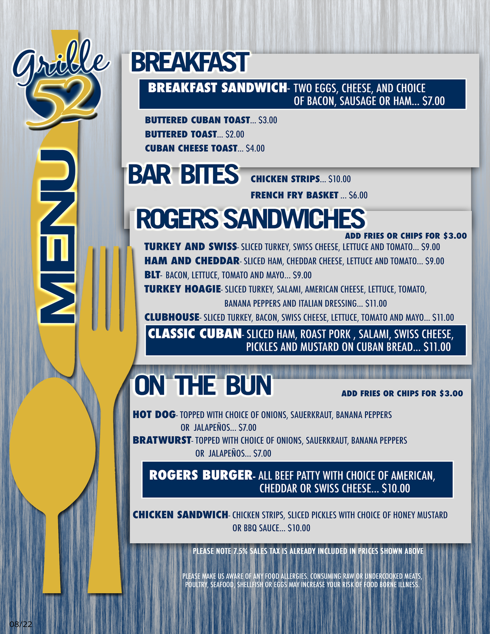 Menu — Rogers Park Golf Course