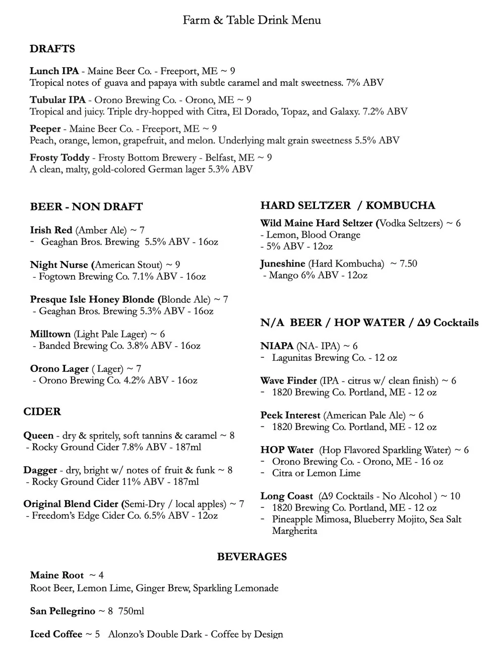 Menus — Toddy Pond Farm