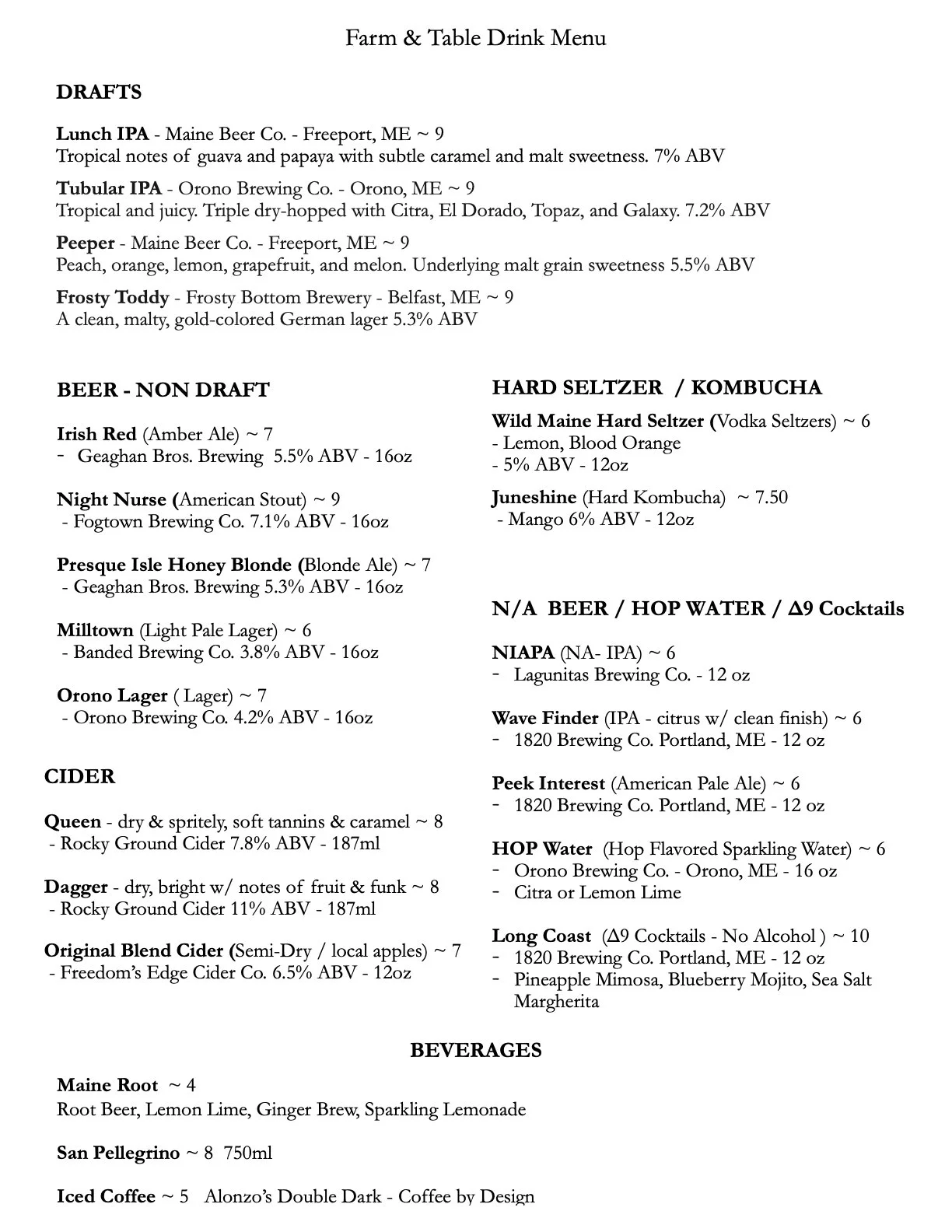 Menus — Toddy Pond Farm