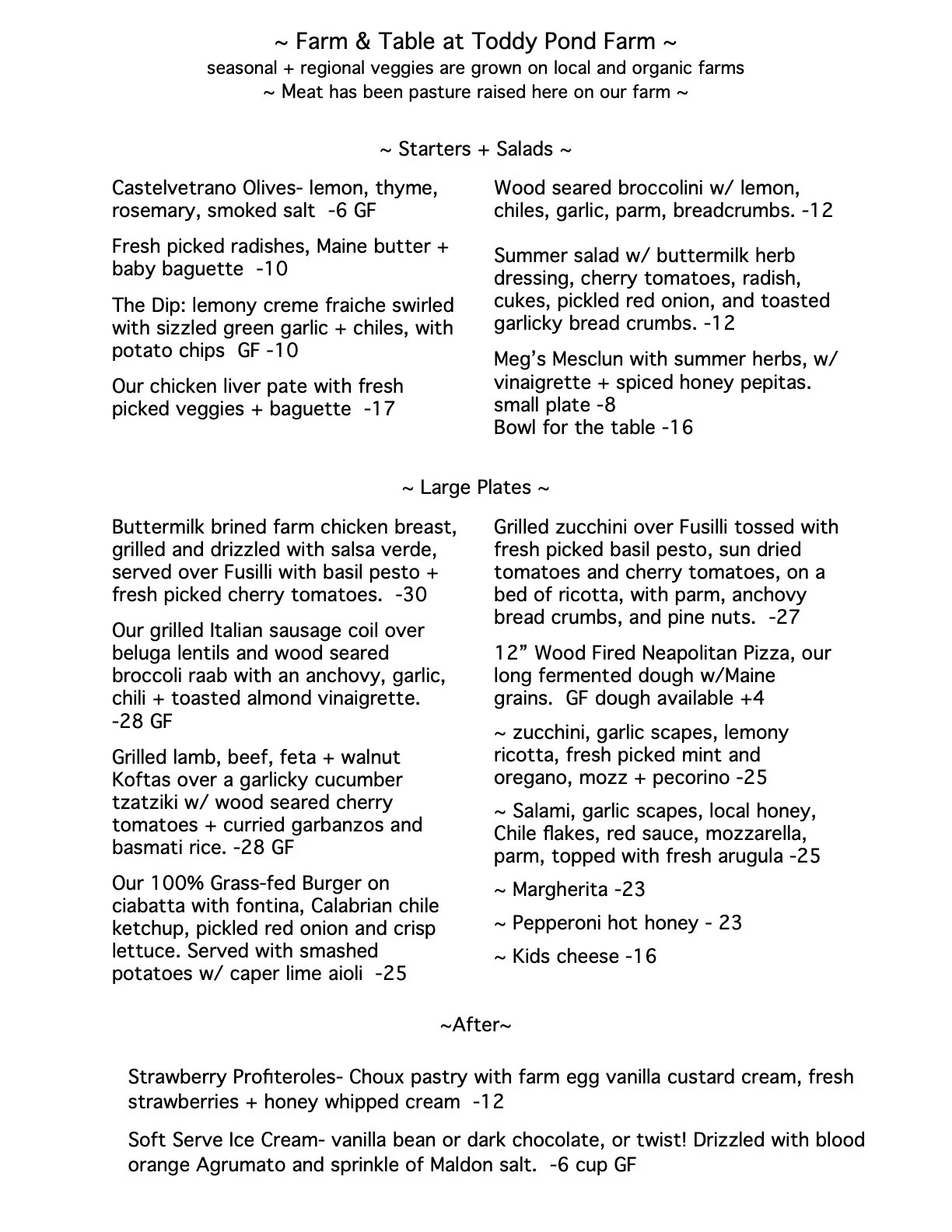 Menus — Toddy Pond Farm