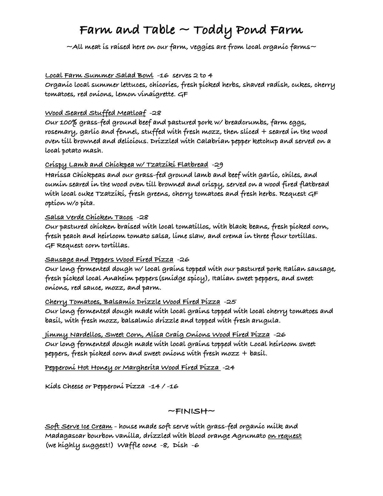 Menus — Toddy Pond Farm