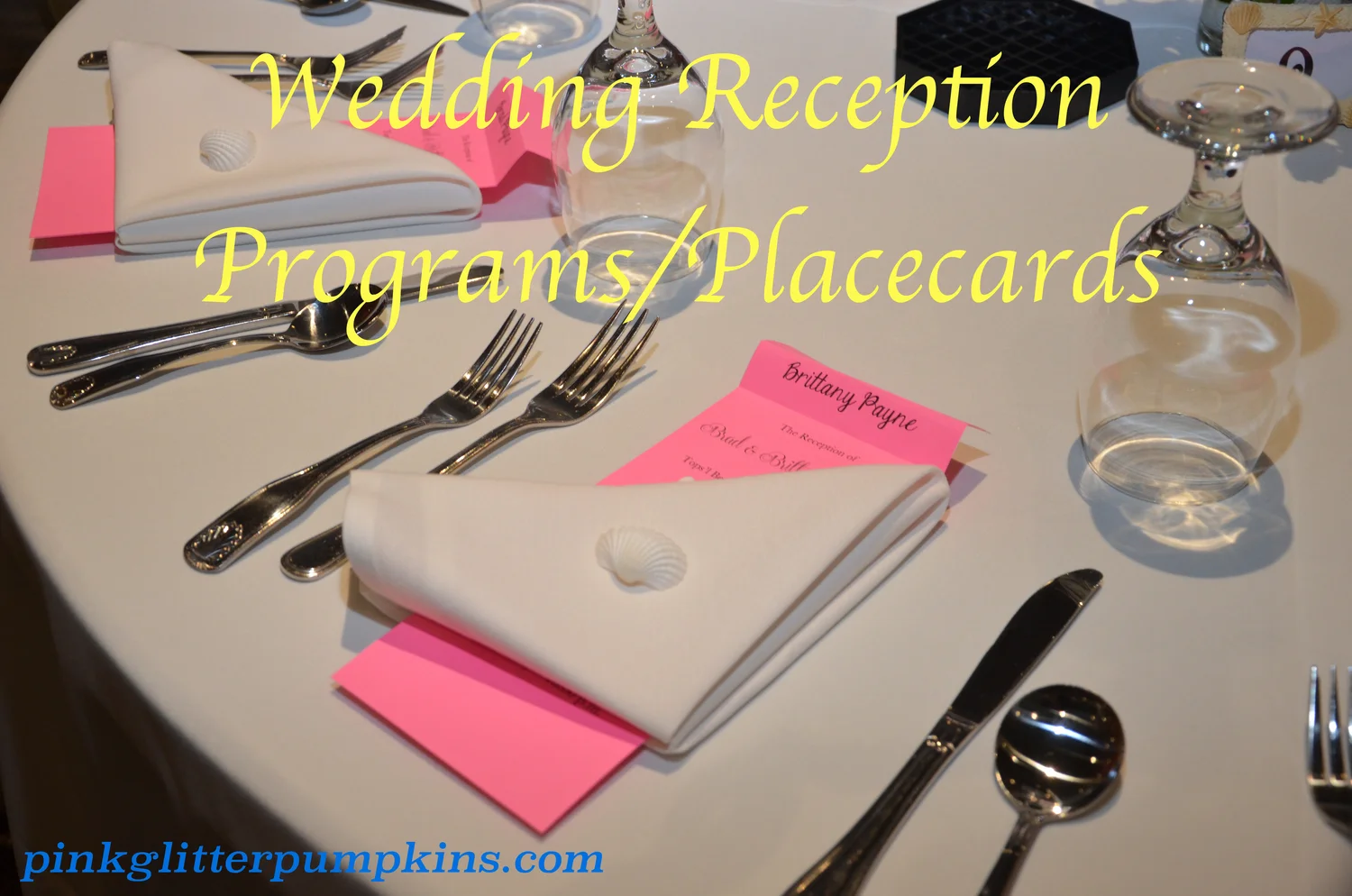 DIY Wedding Reception Programs/Placecards — Pink Glitter Pumpkins