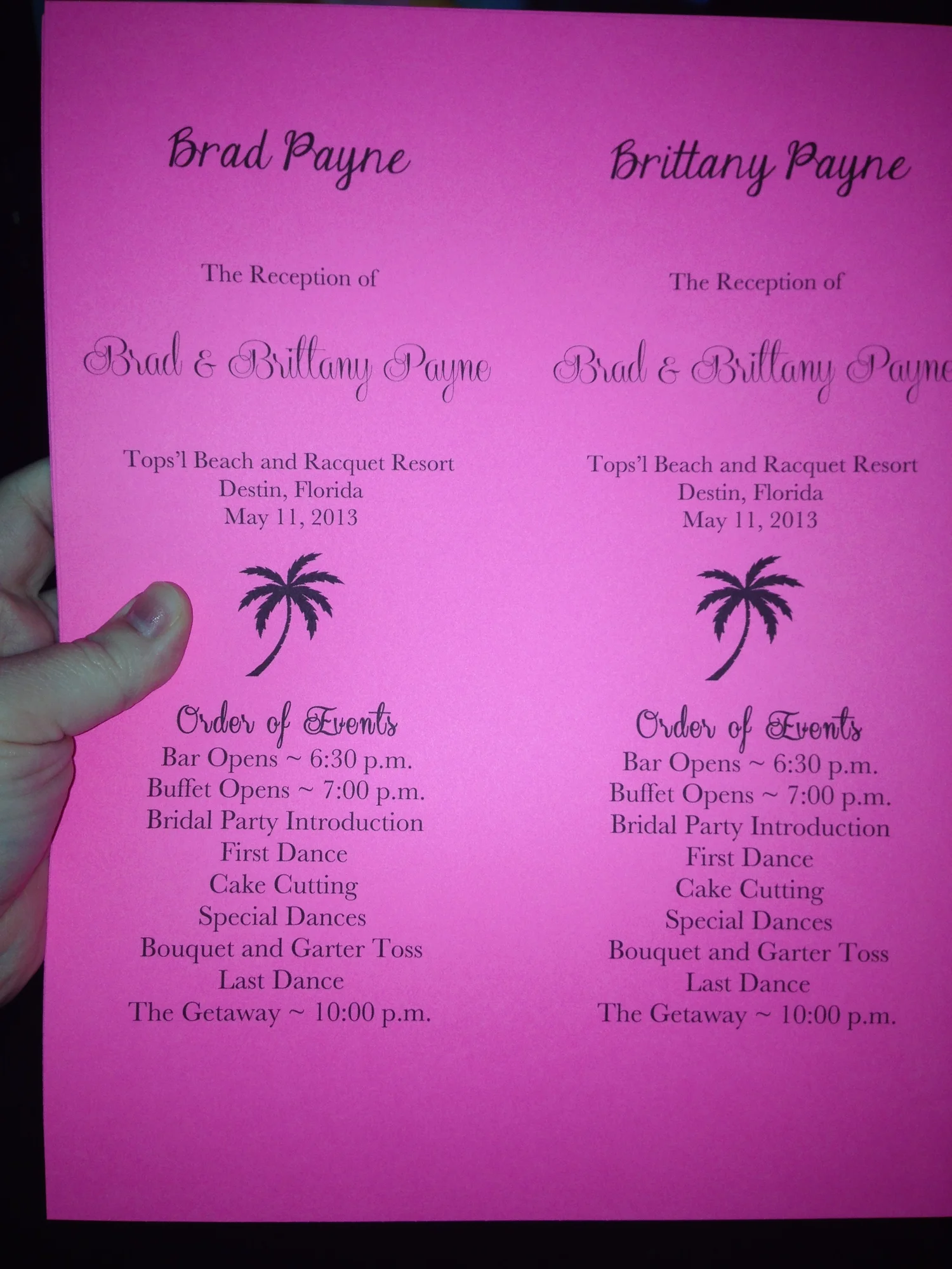 DIY Wedding Reception Programs/Placecards — Pink Glitter Pumpkins