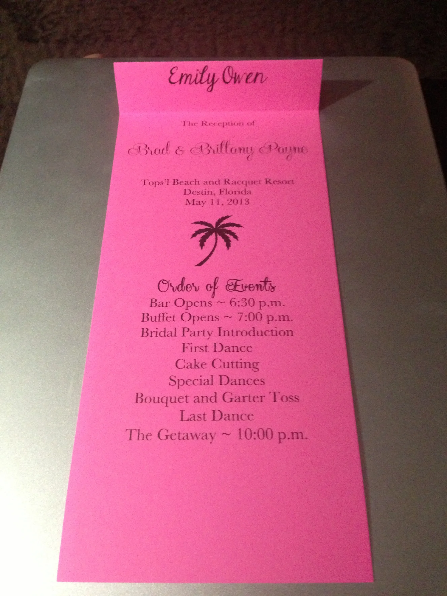 DIY Wedding Reception Programs/Placecards — Pink Glitter Pumpkins