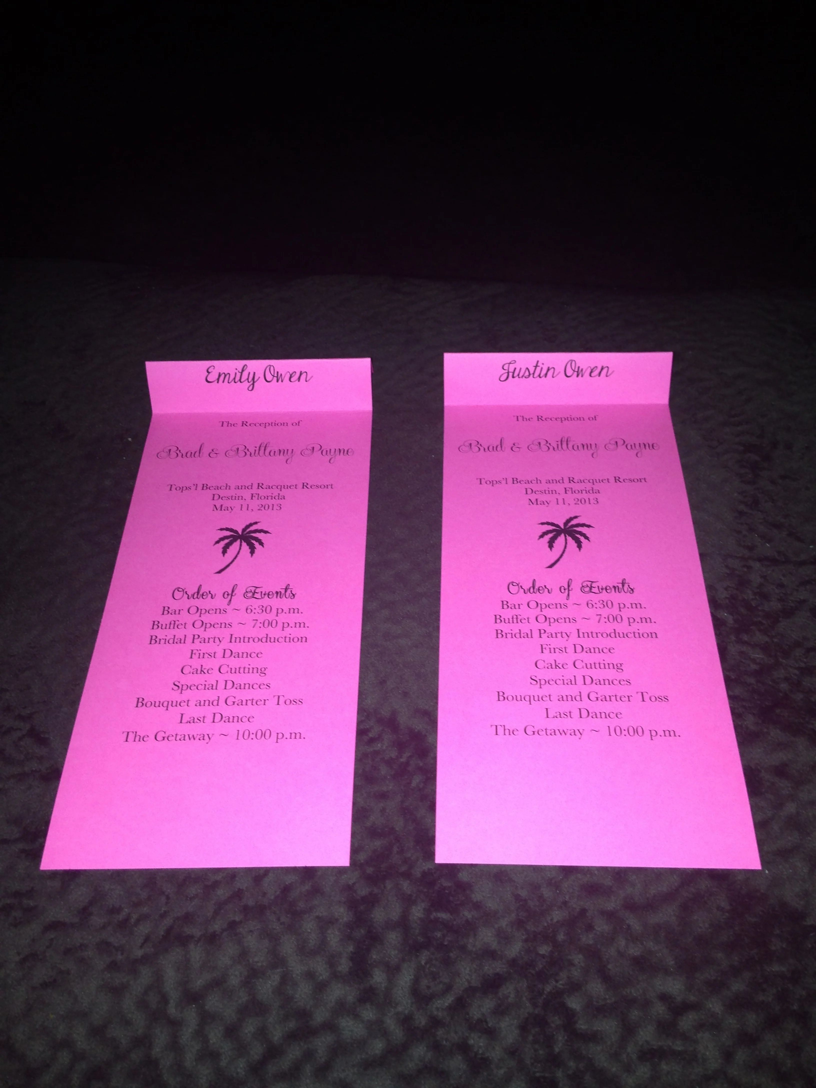 DIY Wedding Reception Programs/Placecards — Pink Glitter Pumpkins