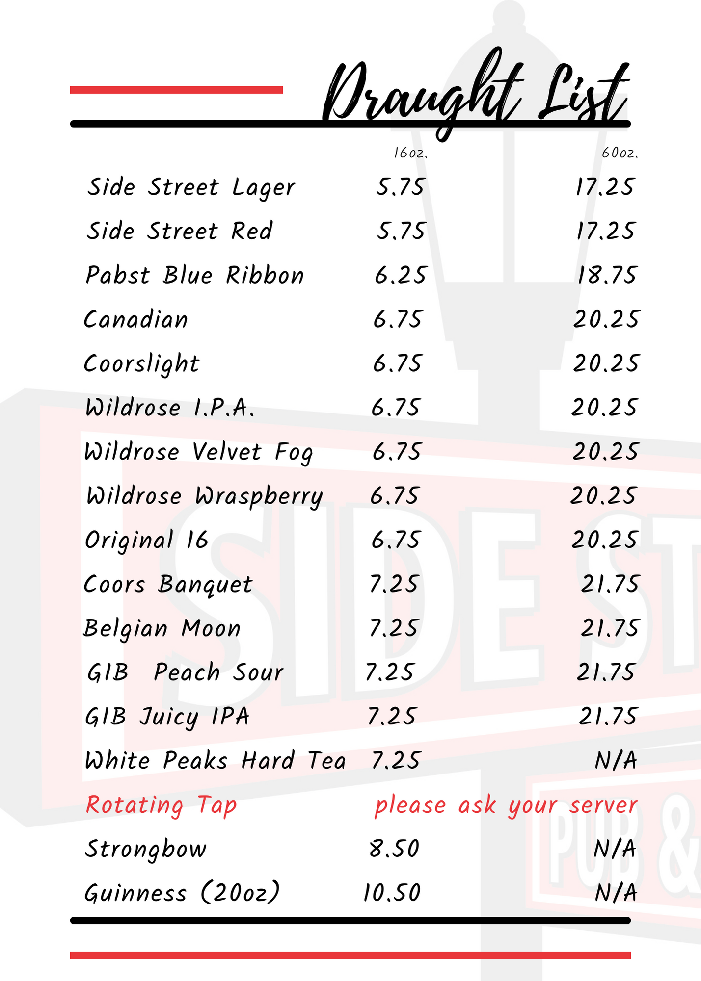 Menu — Side Street Pub & Grill