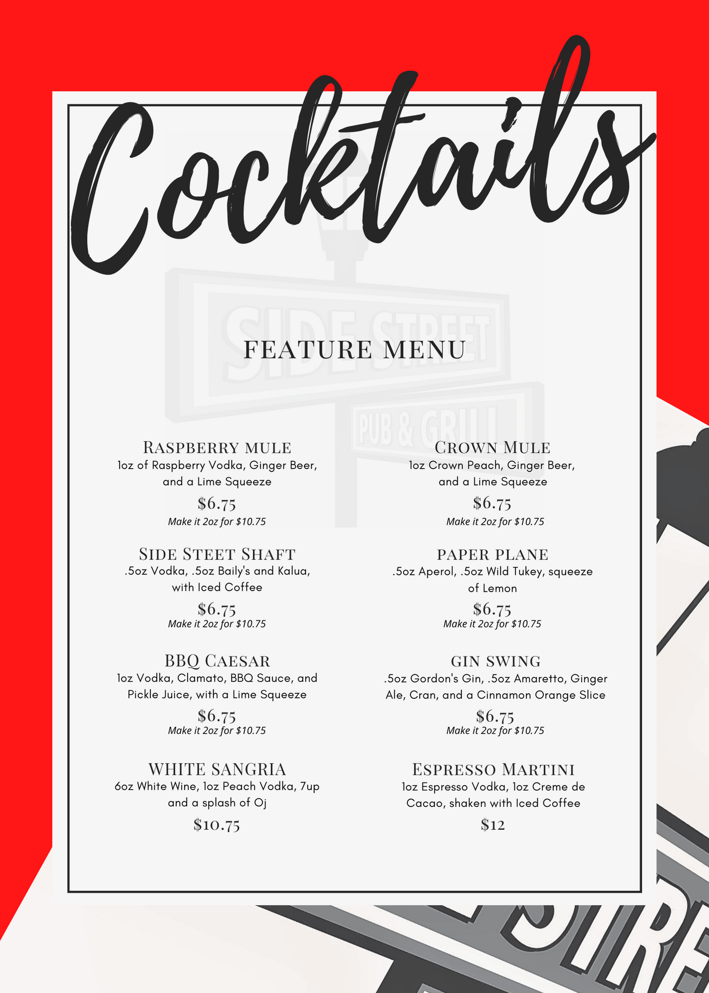 Menu — Side Street Pub & Grill