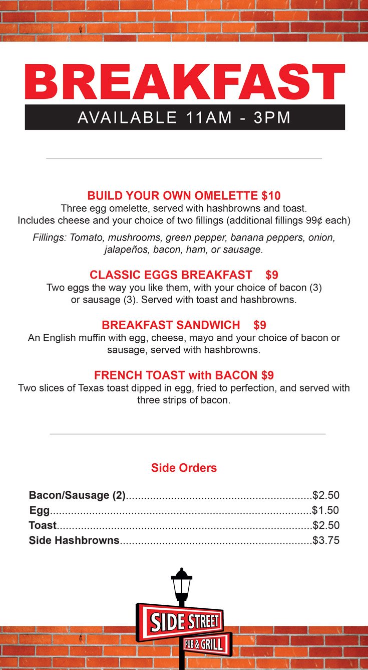 Menu — Side Street Pub & Grill