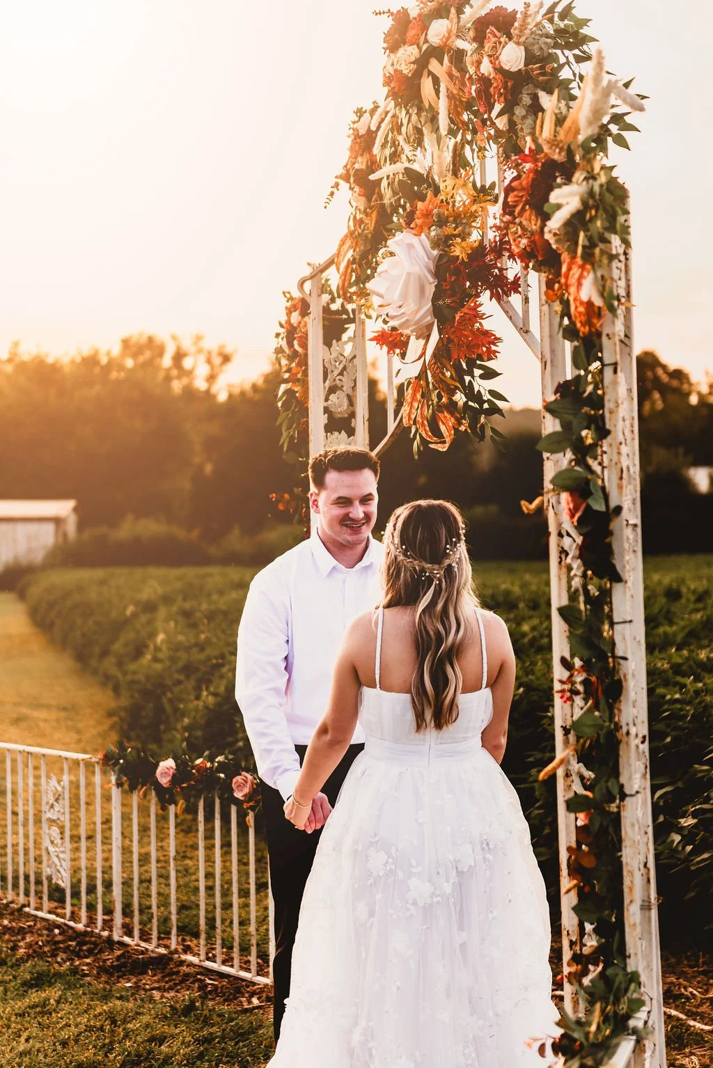 Green and White Silk Floral Ceremony Install — Carolina Country Weddings
