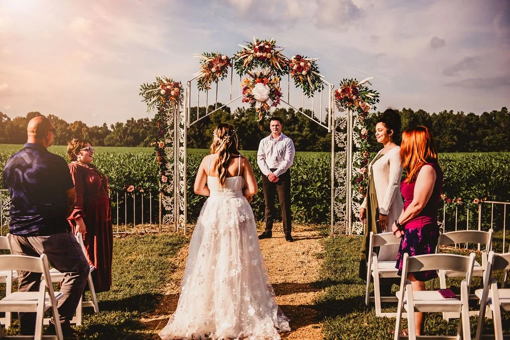 Green and White Silk Floral Ceremony Install — Carolina Country Weddings