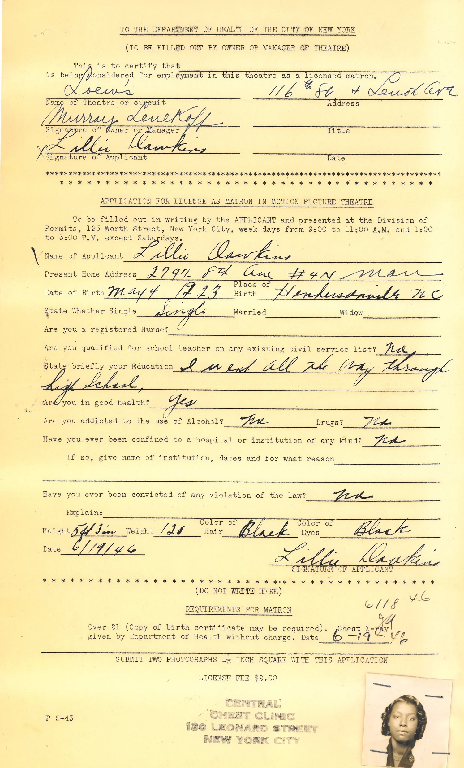 Theatre Matron Permits — NYC Department of Records & Information Services