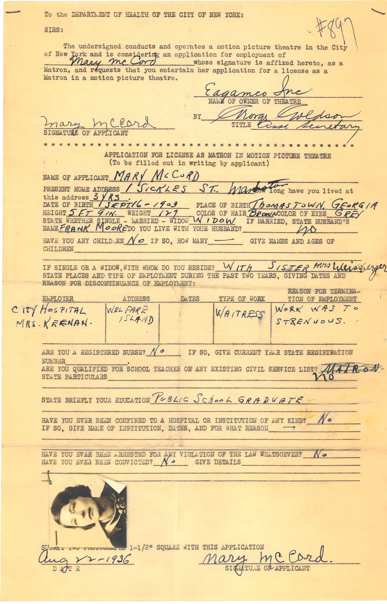 Theatre Matron Permits — NYC Department of Records & Information Services