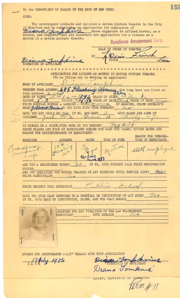 Theatre Matron Permits — NYC Department of Records & Information Services