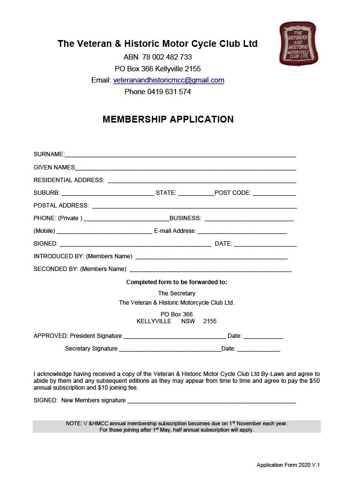 Application FormVeteran & Historic Motorcycle Club
