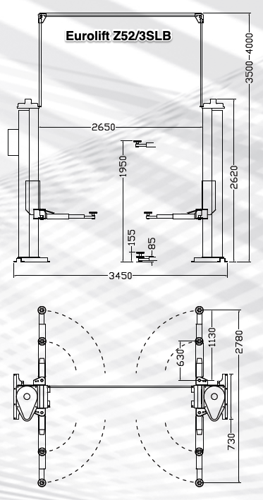 Zavagli Santi Z52 3S Two Post Lift Baseless 3500Kg Lifting Capacity ...