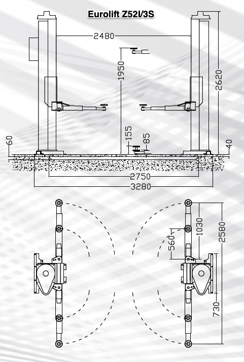 Zavagli Santi Z52 3S Two Post Lift Baseless 3500Kg Lifting Capacity ...