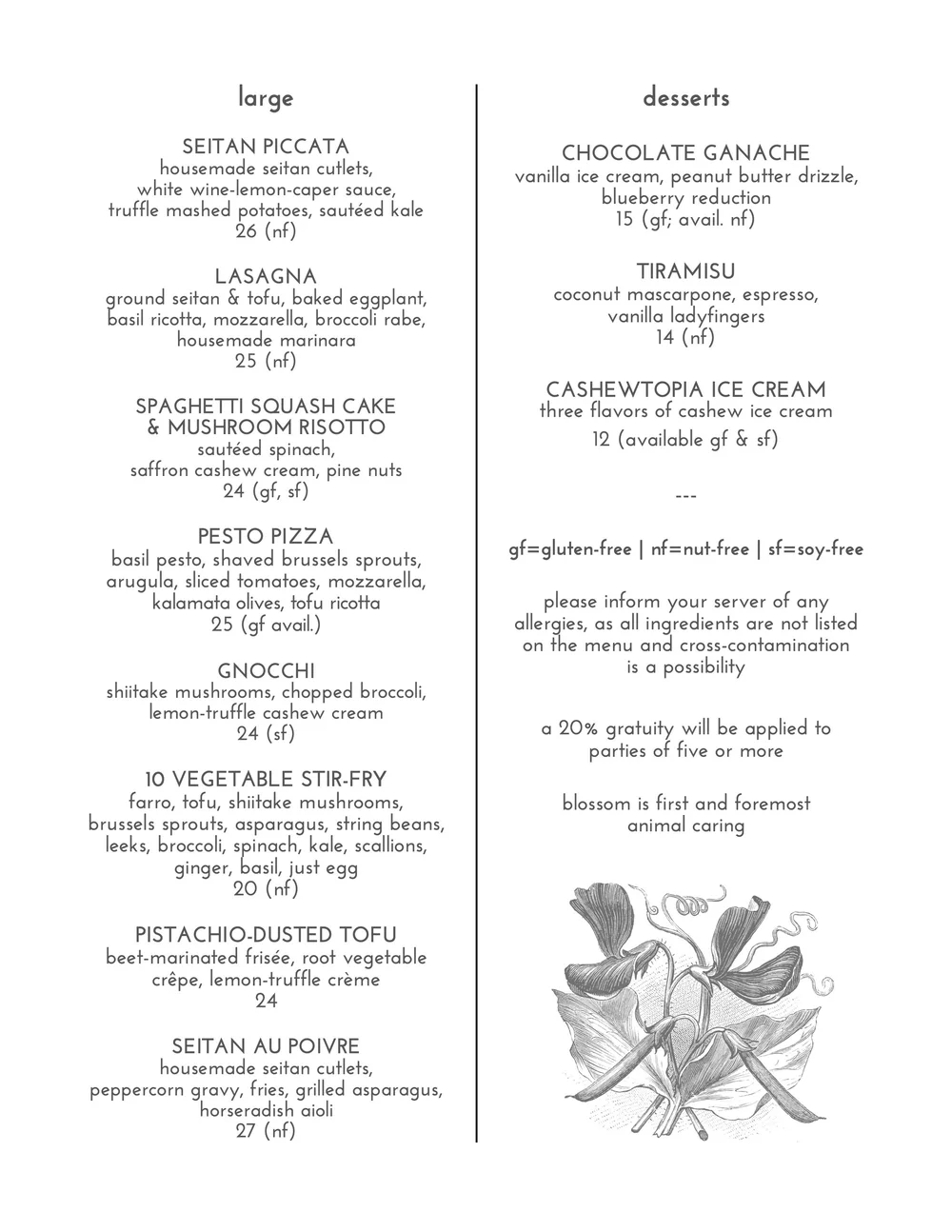 Blossom on University Menu — Blossom Restaurants