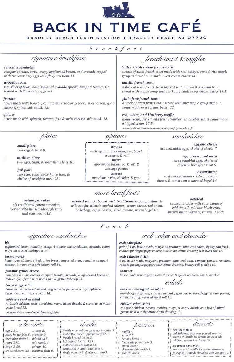 Menu — BACK IN TIME CAFÉ