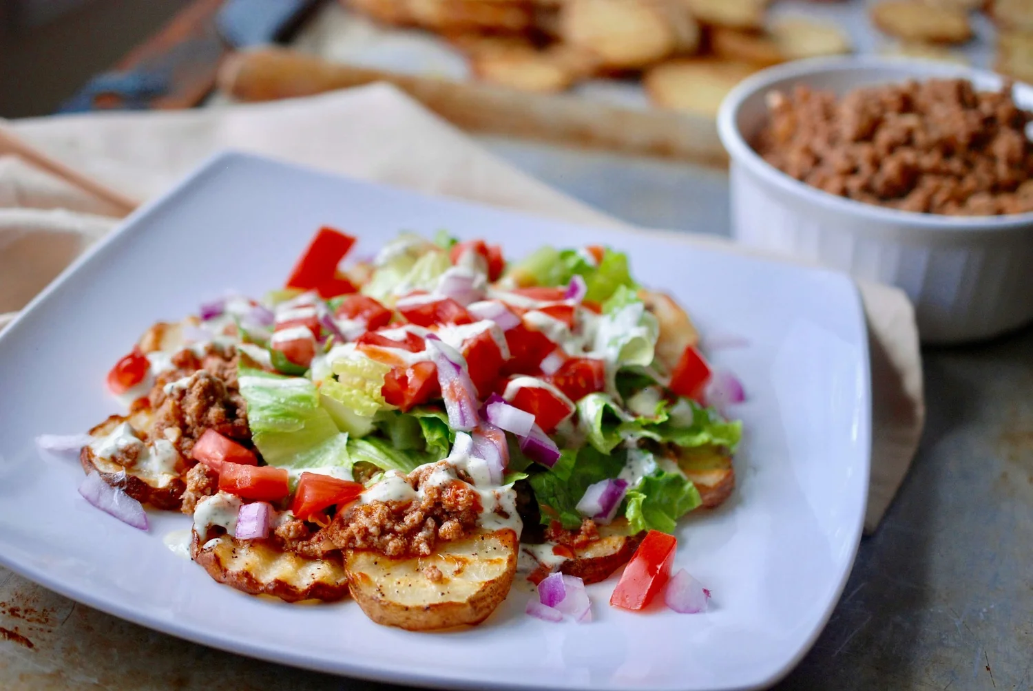 Buffalo Ground Turkey Loaded Crinkle Fries — Maria Makes | Currently ...